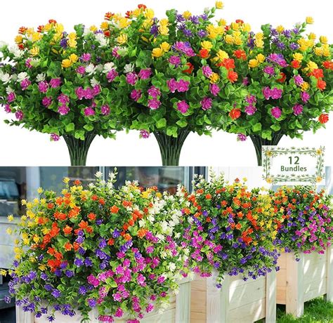 12 Bundles Artificial Flowers For Outdoor Decoration