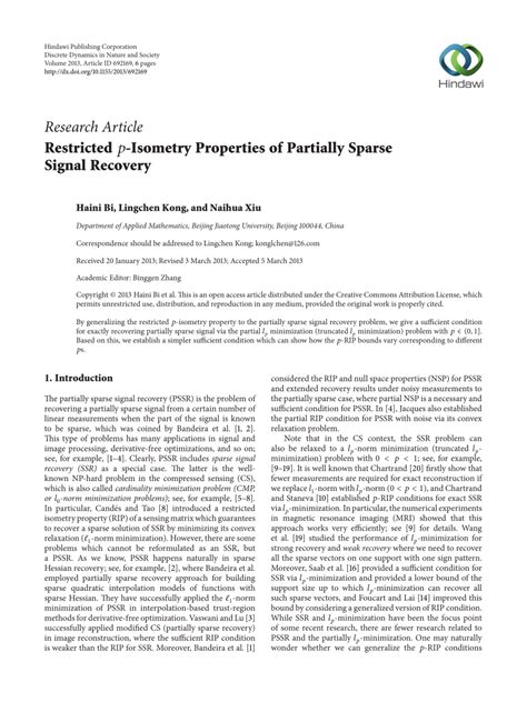 Pdf Restricted Isometry Properties Of Partially Sparse Signal Recovery