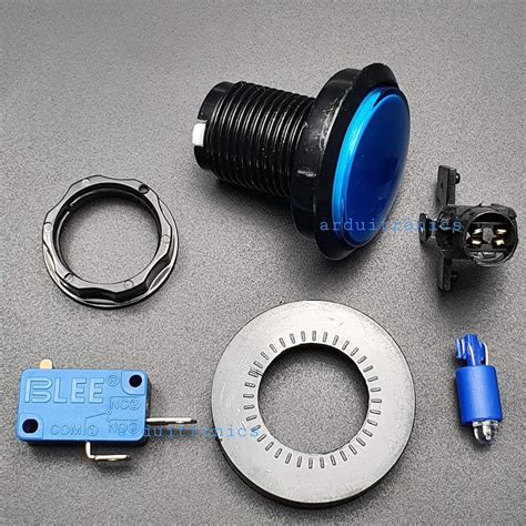 ปุ่มกดตู้เกม สวิตช์กดติดปล่อยดับขนาดใหญ่ 46mm พร้อมไฟ Led สีน้ำเงิน Arduino Raspberry Pi