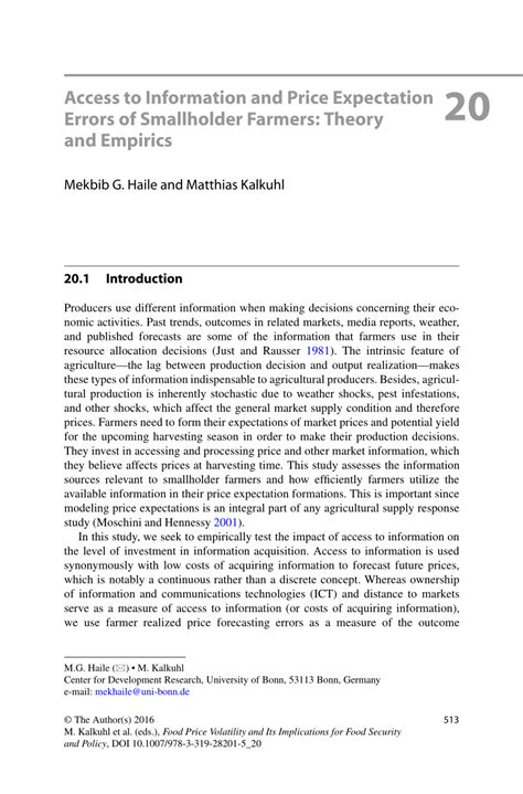 Pdf Access To Information And Price Expectation Errors Of Smallholder