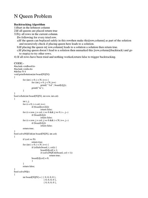 N Queen Problem Backtracking Algorithm Pdf Discrete Mathematics