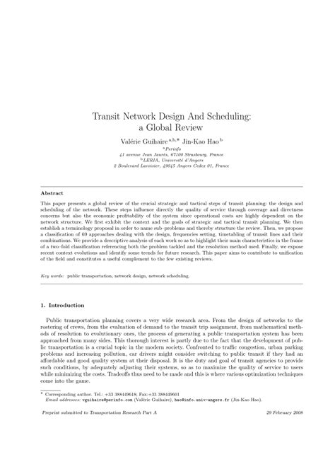 Pdf Transit Network Design And Scheduling A Global Review