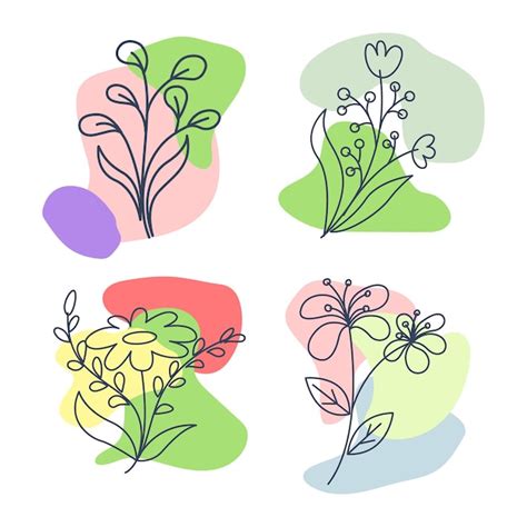 Premium Vector Aesthetic Outline Flower Shape Design Element Set Vector