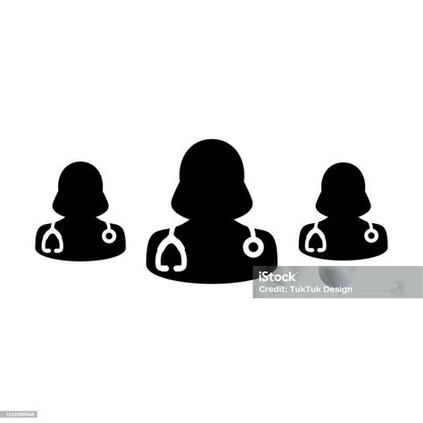 글리프 픽토그램에서 의료 및 건강 상담을위한 의사 사람 여성 프로필 아바타의 응급 처치 아이콘 벡터 그룹 간호사에 대한 스톡