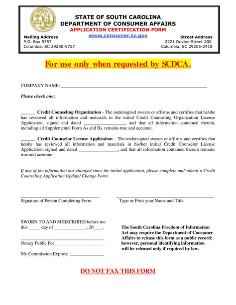 South Carolina Application Certification Form Fill Out Sign Online