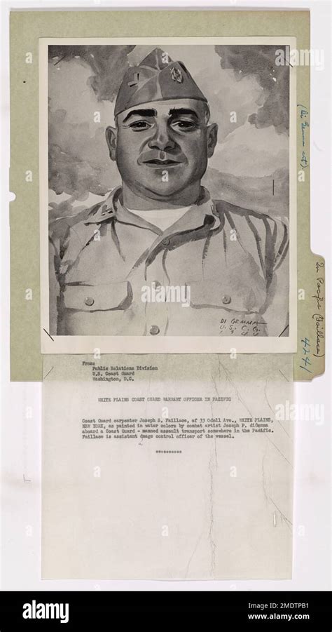 A Portrait Of Coast Guardsman Joseph S Faillace Created By Artist Joseph Di Gemma Depicting