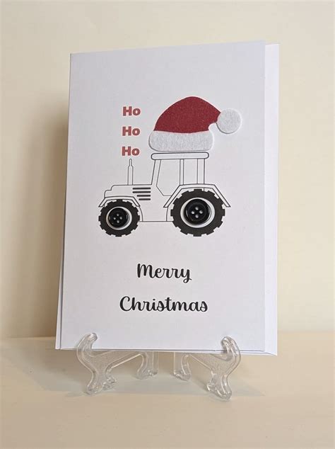 Merry Christmas Button Card With A Tractor Sayi Folksy