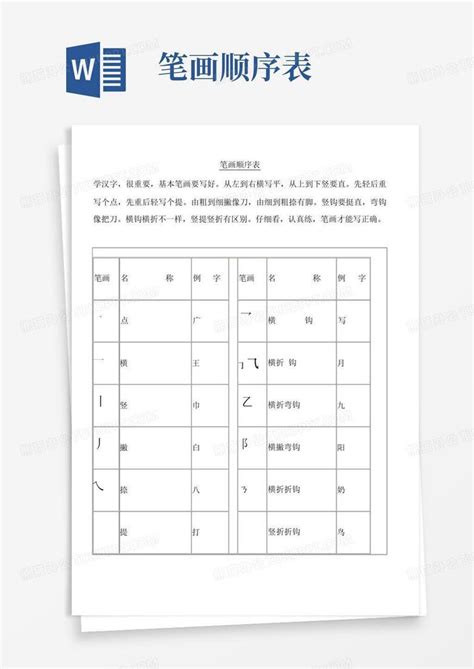 笔画顺序表word模板下载 编号qkyykzop 熊猫办公