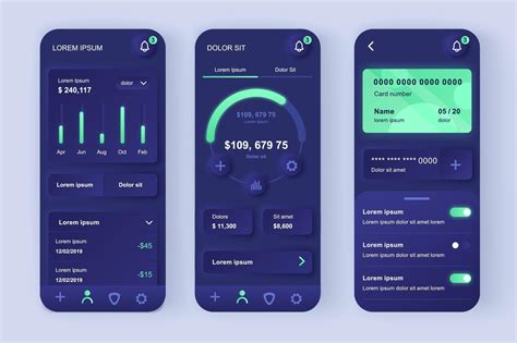 Finance Services Unique Neomorphic Mobile App Design Kit 2301336 Vector