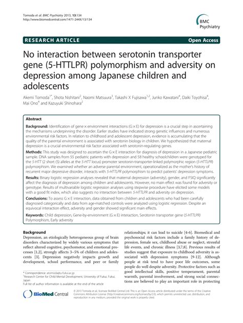 Pdf No Interaction Between Serotonin Transporter Gene 5 Httlpr