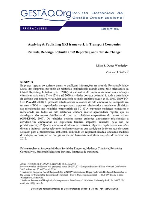 Pdf Applying And Publishing Gri Framework In Transport Companies