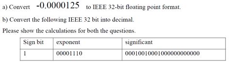 Solved A Convert 00000125 To Ieee 32 Bit Floating Point