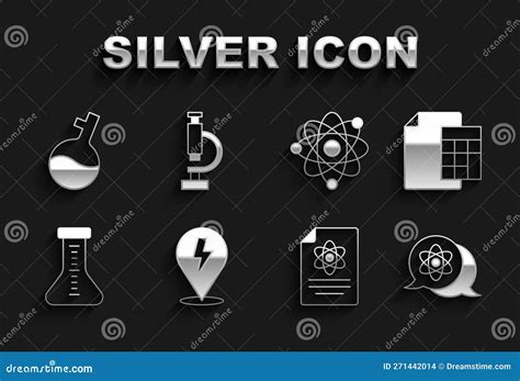 Set Lightning Bolt Calculator Atom Chemistry Report Test Tube And Microscope Icon Vector