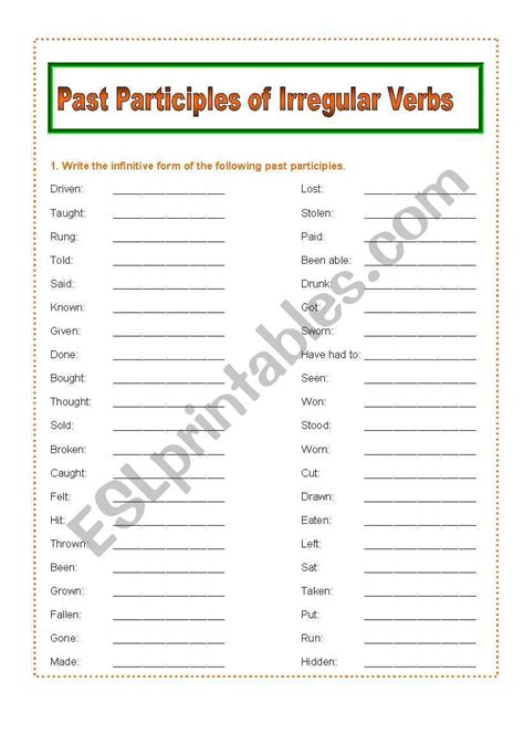 Past Participle Worksheet For Grade 3