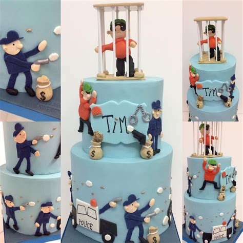 Birthday Cake For Boy Policeman Prison Thief Cartoon Effect