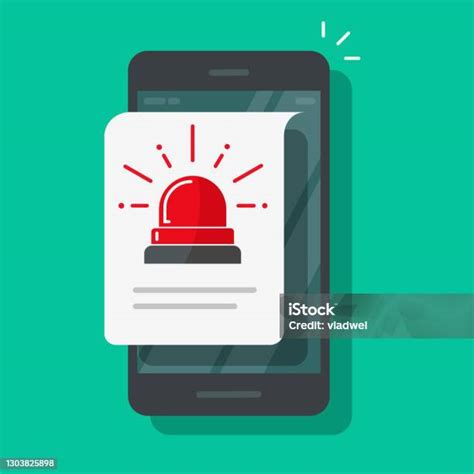 휴대 전화 알람 경보 파일 아이콘 또는 주의 메시지 벡터 평면 만화 고립 위험 주의 경고 안전 정보 통지 위험 사이렌 점멸기 데이터와 스마트 폰 알림 오류 메시지에 대한