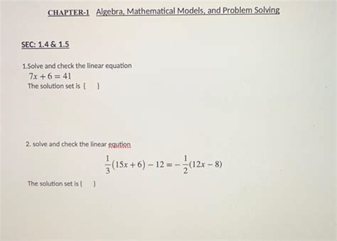 Solved Chapter 1 Algebra Mathematical Models And Problem