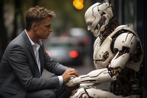 Premium Photo Man And Ai Robot Waiting For A Job Interview Ai Vs