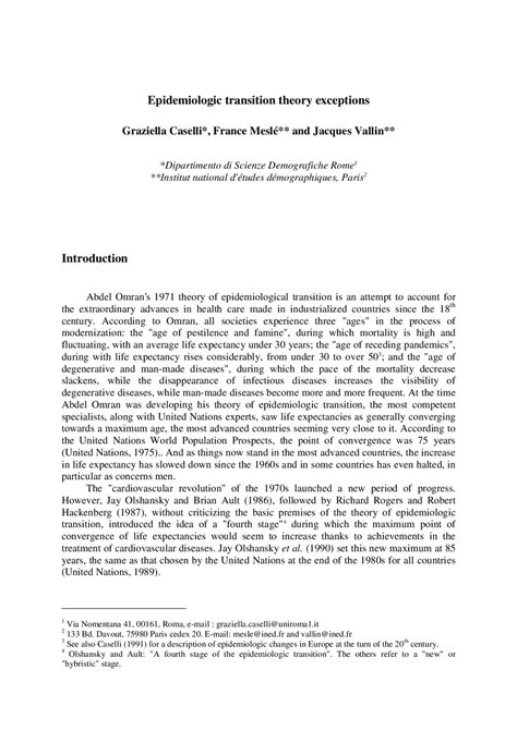 Epidemiological Transition Theory Exceptions Docsity