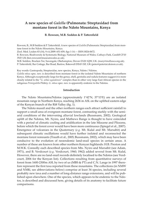 Pdf A New Species Of Gulella Pulmonata Streptaxidae From Montane