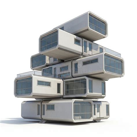 A Modern Conceptual Building Composed Of Stacked Rectangular Modules