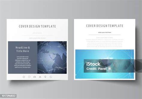 두 개의 사각형 형식 편집 레이아웃의 최소한의 벡터 일러스트 레이 션 브로셔 전단지 잡지에 대 한 디자인 서식 파일을 다루고 있습니다 추상 글로벌 디자인입니다 화학 패턴