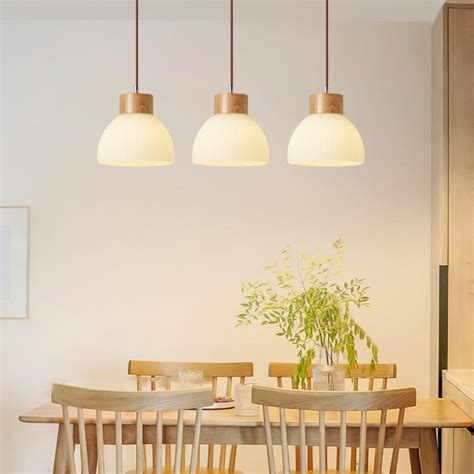 Fluted Glass Shades 3 Light Hanging Lamp Farmhouse Glass Pendant Dome