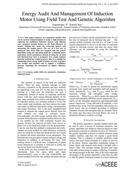 energy audit and management of induction motor using field test and
