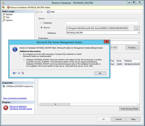 Restoring Dynamics Crm365 Database From Enterprise To Standard Moving