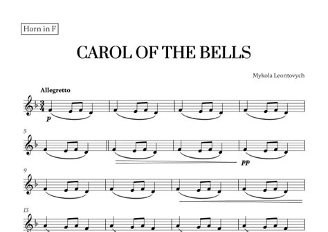 Carol Of The Bells Very Easybeginner For French Horn Arr Cadenza