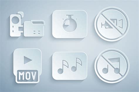 음악 노트 톤 금지 비디오 녹화 Mov 파일 스피커 음소거 스톱워치 및 시네마 카메라 아이콘을 설정합니다 벡터 0명에 대한 스톡 벡터 아트 및 기타 이미지 Istock