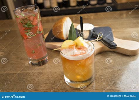 Cocktails With Fruit And Bread Stock Image Image Of Cutting Liquor