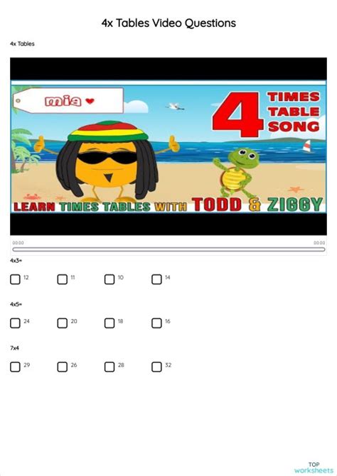 4x Tables Video Questions Interactive Worksheet Topworksheets