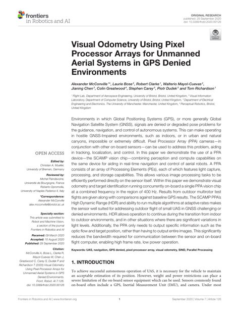 Pdf Visual Odometry Using Pixel Processor Arrays For Unmanned Aerial Systems In Gps Denied