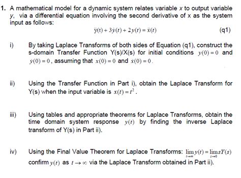 Solved 1 A Mathematical Model For A Dynamic System Relates