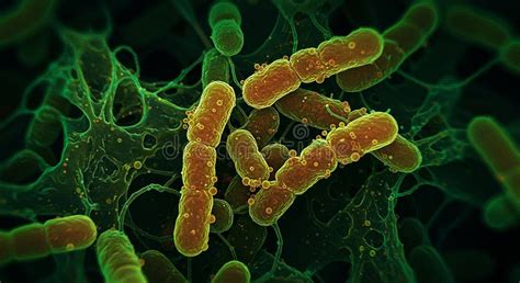 Microscopic View Of Rod Shaped Bacteria With A Smooth Orange Surface They Are Stock