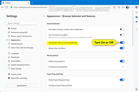 enable or disable double click to close tabs in microsoft edge