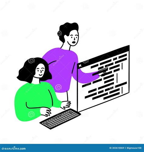 Cartoon Color Web Development Concept Scene With Character Girl And Boy Vector Stock Vector