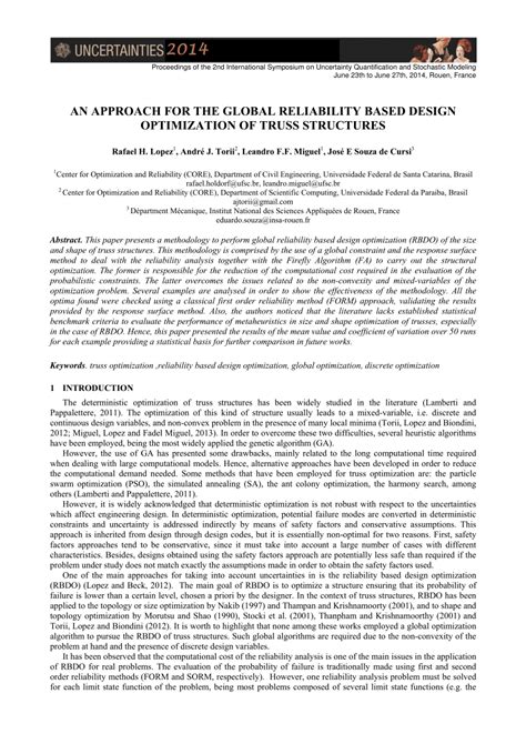 Pdf An Approach For The Global Reliability Based Design Optimization Of Truss Structures