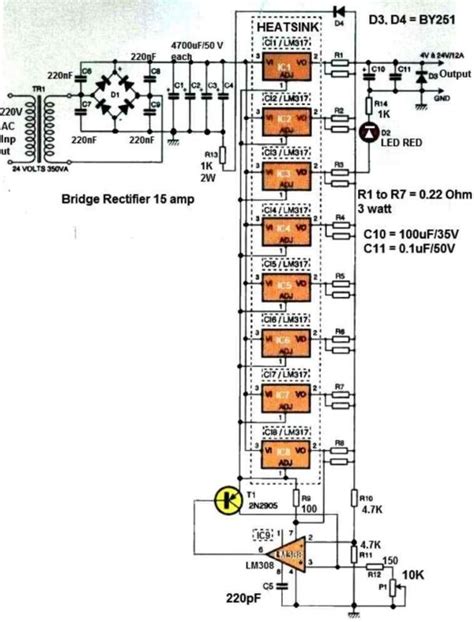 12 amp power supply circuit using parallel lm317 ics homemade circuit