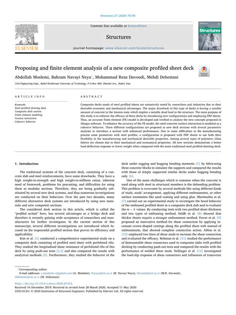 Pdf Proposing And Finite Element Analysis Of A New Composite Profiled Sheet Deck