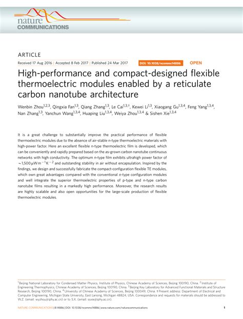 Pdf High Performance And Compact Designed Flexible Thermoelectric Modules Enabled By A