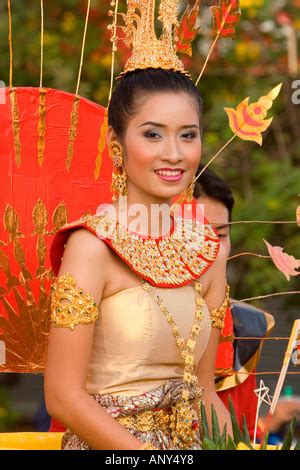 Thailand Khon Kaen Girl Wearing Traditional Decoration For The Loy