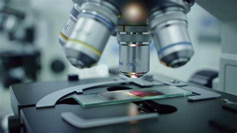 Modern Research Microscope Inspecting Sample Under White Background
