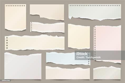 컬러 찢어진 종이 스트립 컬렉션 찢어진 가장자리가있는 현실적인 종이 스크랩 스티커 노트 노트북 페이지의 조각 벡터 일러스트레이션 0명에 대한 스톡 벡터 아트 및 기타 이미지