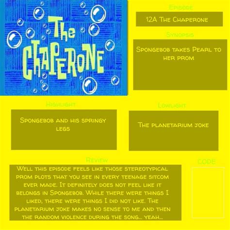 Spongebob Episode 12a S1 E24 The Chaperone By Vengefulvulpine On