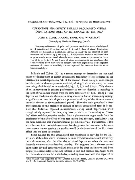 Pdf Cutaneous Sensitivity During Prolonged Visual Deprivation Role
