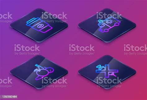 갈 등분 성 라인 커피 컵 과일 구급차와 응급 자동차와 도핑 주사기를 설정합니다 파란색 정사각형 버튼 벡터 0명에 대한 스톡 벡터 아트 및 기타 이미지 Istock