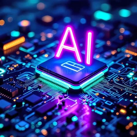Glowing Ai Processor On Pcb Board Stock Illustration Illustration Of