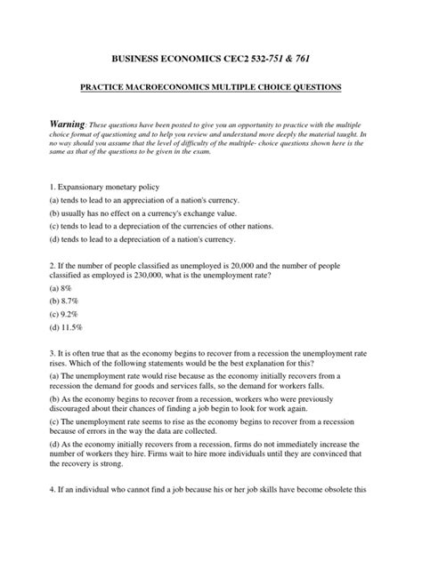 Practice Macro Economics Multiple Choice Questions | PDF | Money Supply | Interest